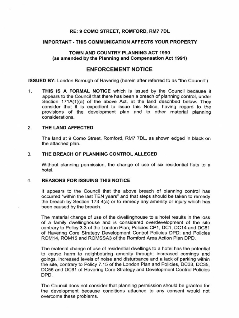 9 Como Street Planning Enforcement Notice 14 October 2016 | PDF ...