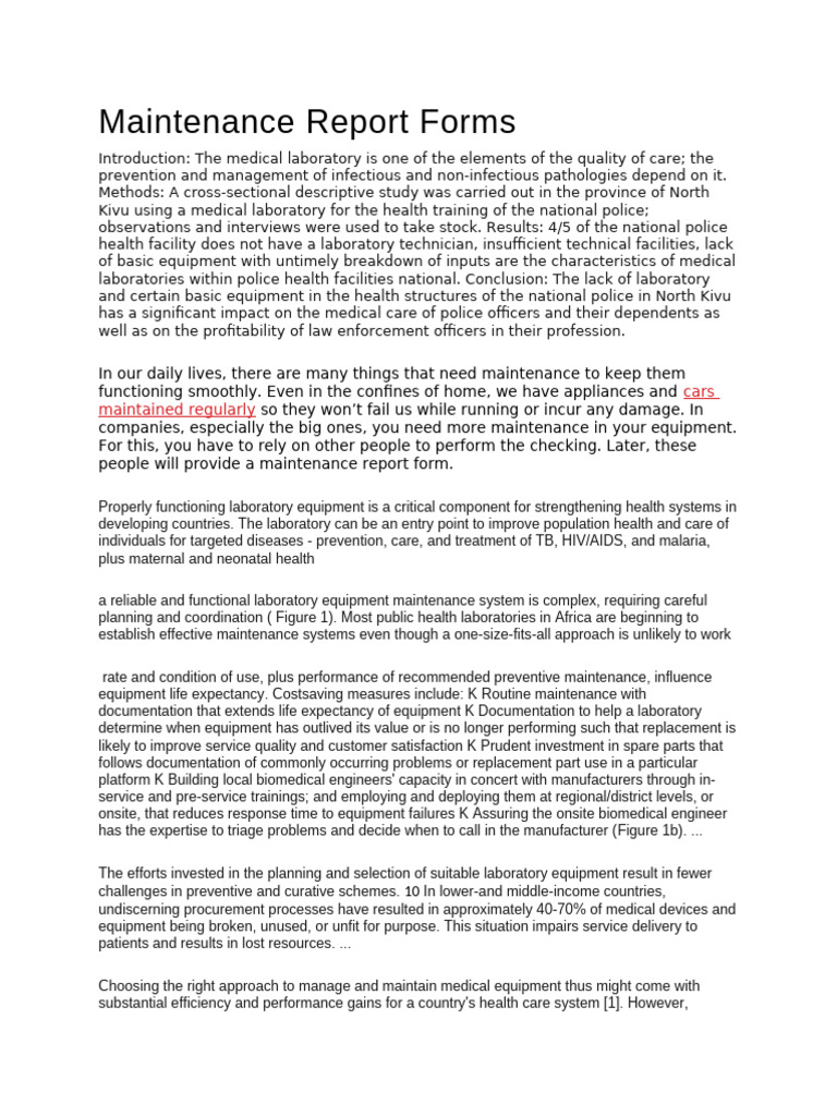 Laboratory Equipment Service and Maintenance Report | PDF | Medical Device | Biomedical Engineering
