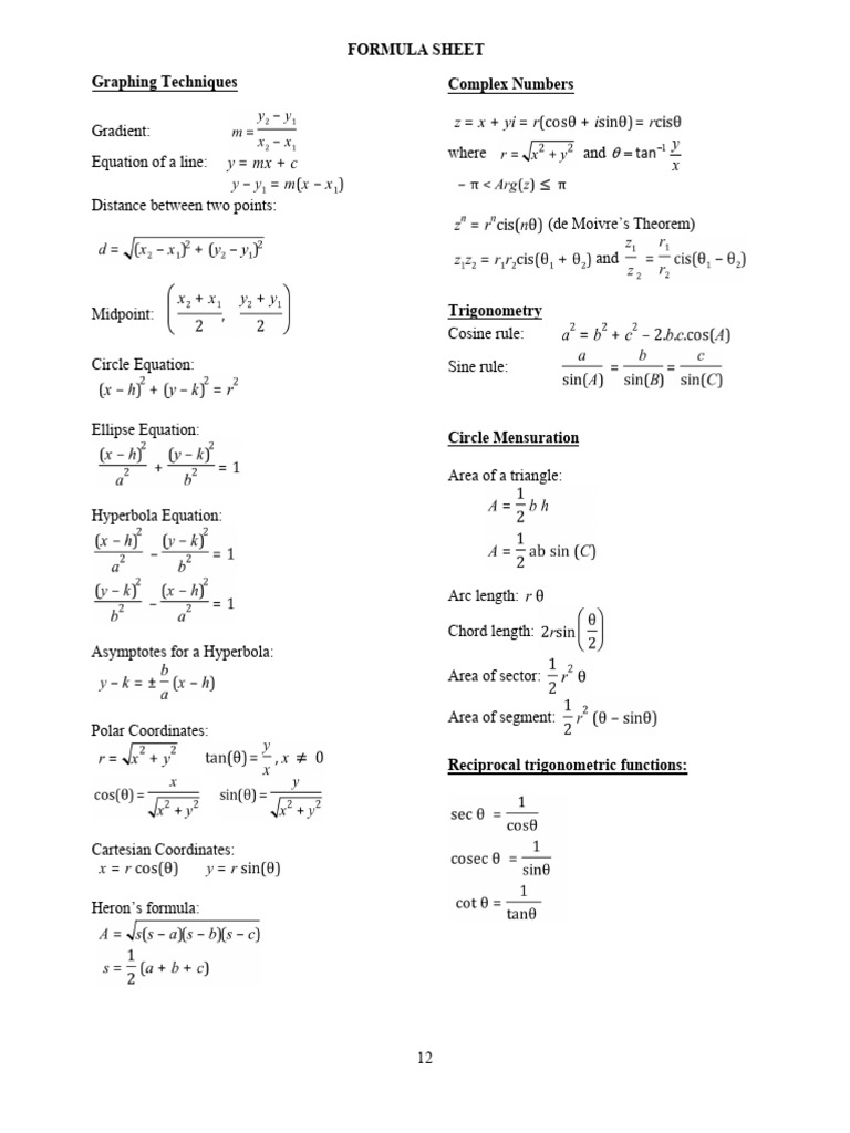 Mathematical Concepts and Formulas | PDF | Trigonometry | Cartesian ...