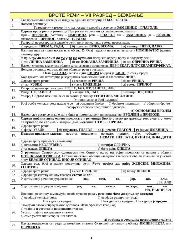 Vrste Reci Za Vii Vezbanje | PDF