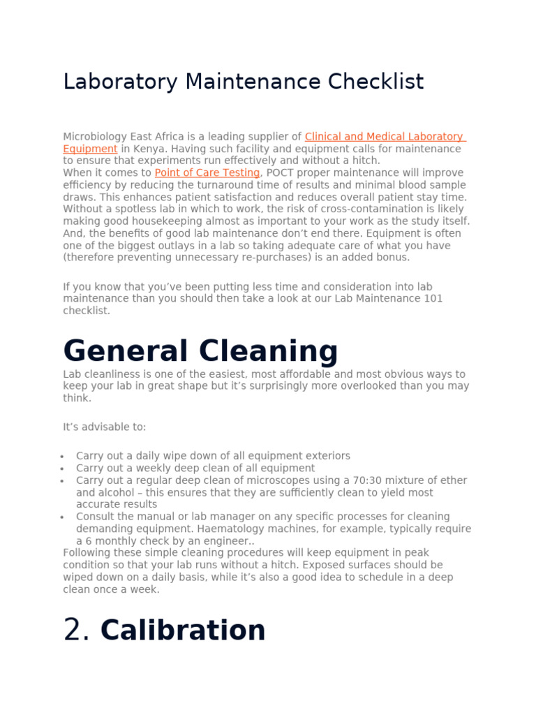 Lab Maintenance Checklist Guide | PDF | Laboratories | Refrigerator