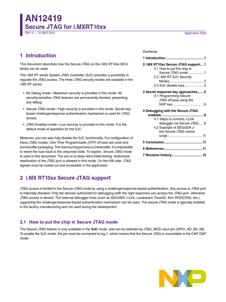 AN12419-Secure JTAG For I.mxrt10xx | PDF | Computer Science | Computer Hardware