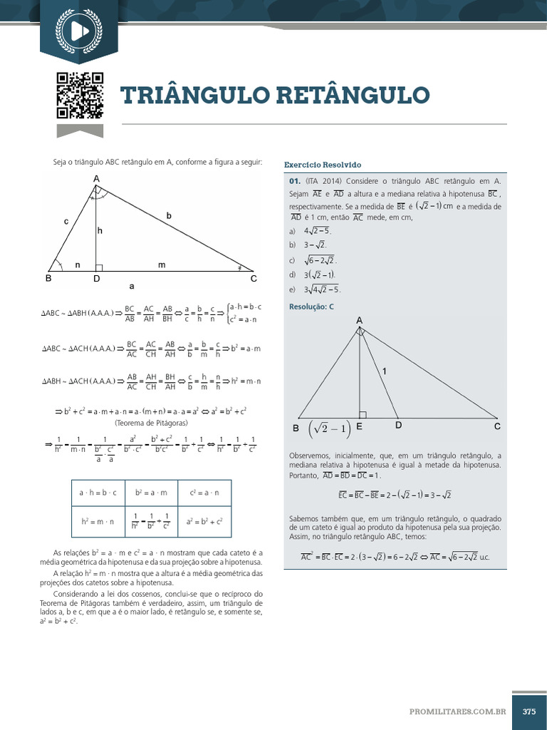 Teoremas e Exercícios de Triângulos Retângulos | PDF | Triângulo | Círculo