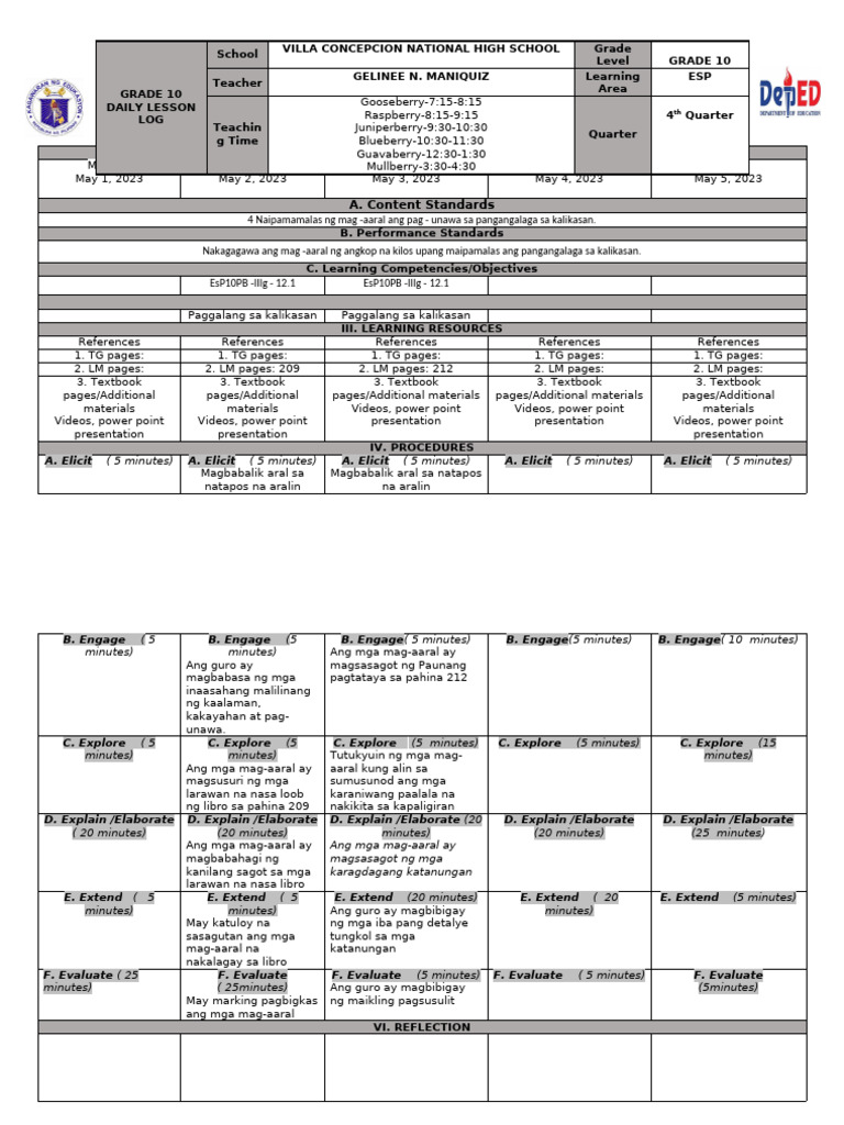 4q Week 1 Daily Lesson Log | PDF | Learning | Teaching