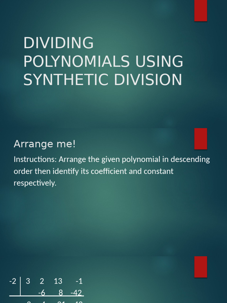 Dividing Polynomials Using Synthetic Division | PDF | Teaching Methods ...