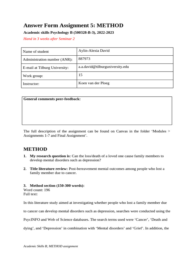 AnswerForm - Assignment 5 - 2022-2023 METHOD | PDF