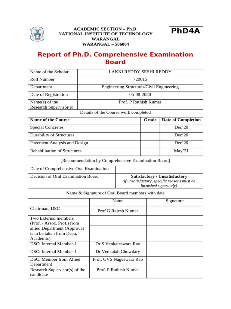 4a Comprehensive Examination Report Form | PDF