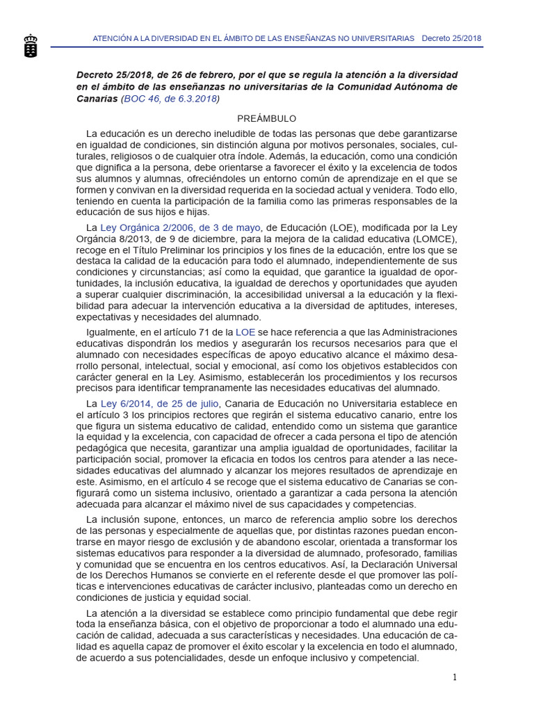 Decreto 25-2018 de 26 de Feb de 2018 Por El Que Se Regula La Atención A La Diversidad en ...