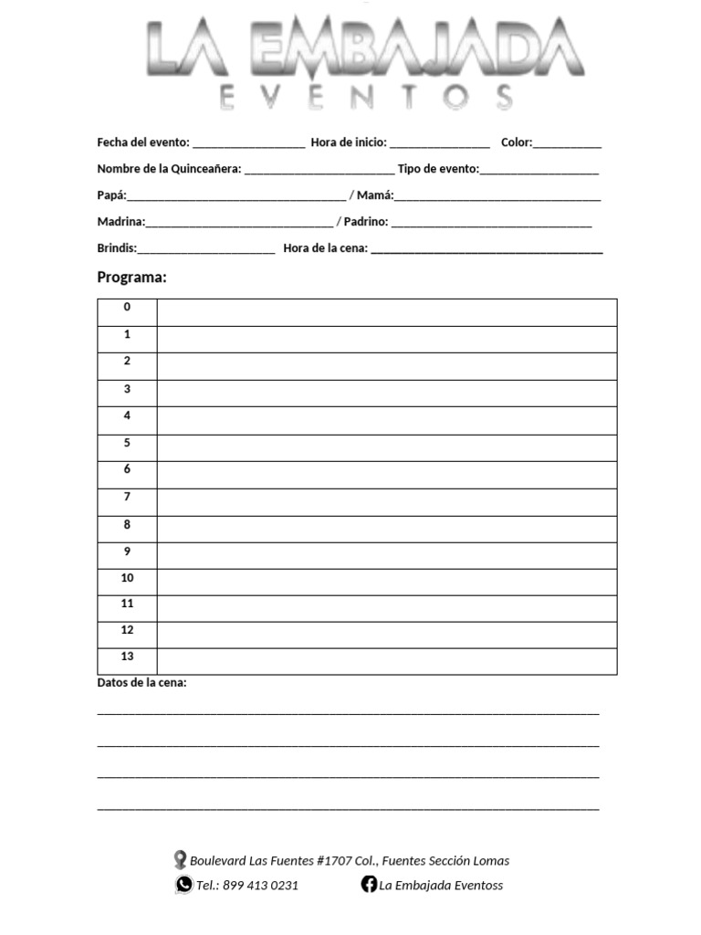 Formato Planner Eventos 2022 | PDF