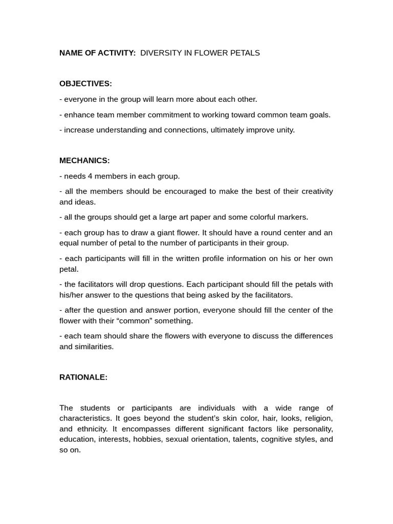 Flower Petal Diversity Activity Guide | PDF | Career & Growth