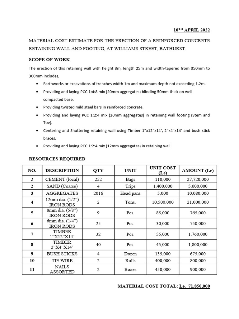 Bathurst 25M Ret. Wall Est | PDF | Concrete | Architectural Elements