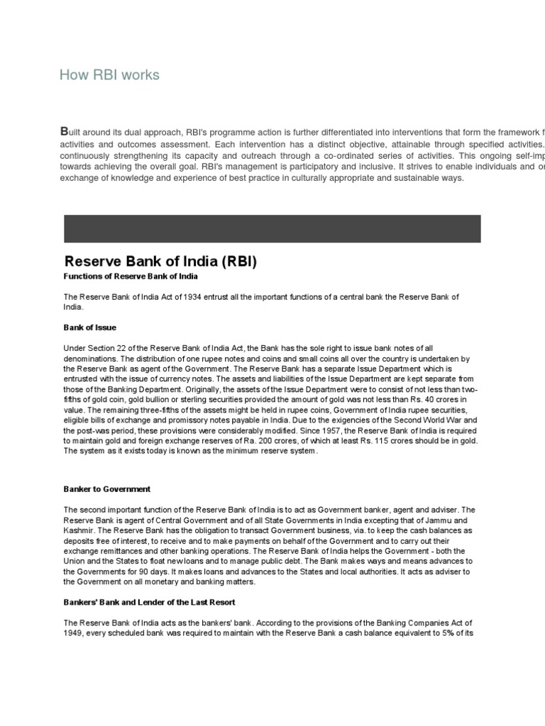 How RBI Works | PDF | Reserve Bank Of India | Central Banks