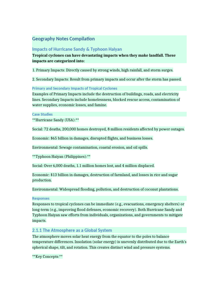Geography Notes MintGreen | PDF | Tropical Cyclones | Atmospheric ...
