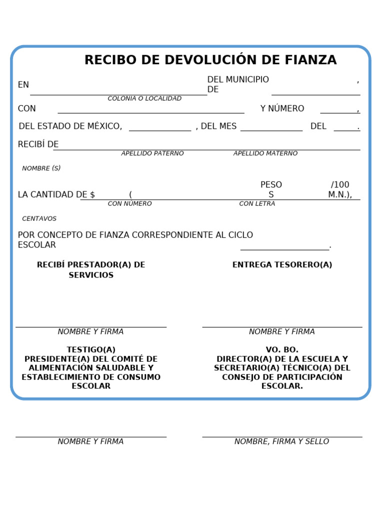 8 - Recibo - de - Devolucion - de - Fianza - de - Establecimiento - de - Consumo - Escolar ...