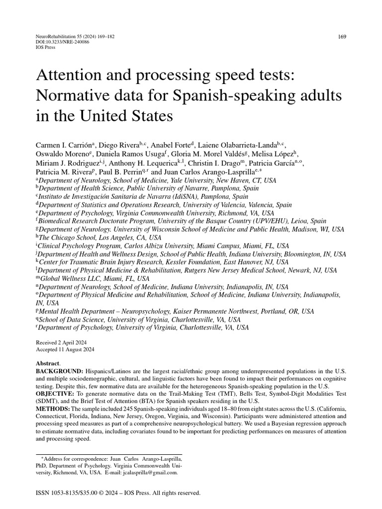Normative Data for Spanish Speakers' Attention Tests | PDF ...