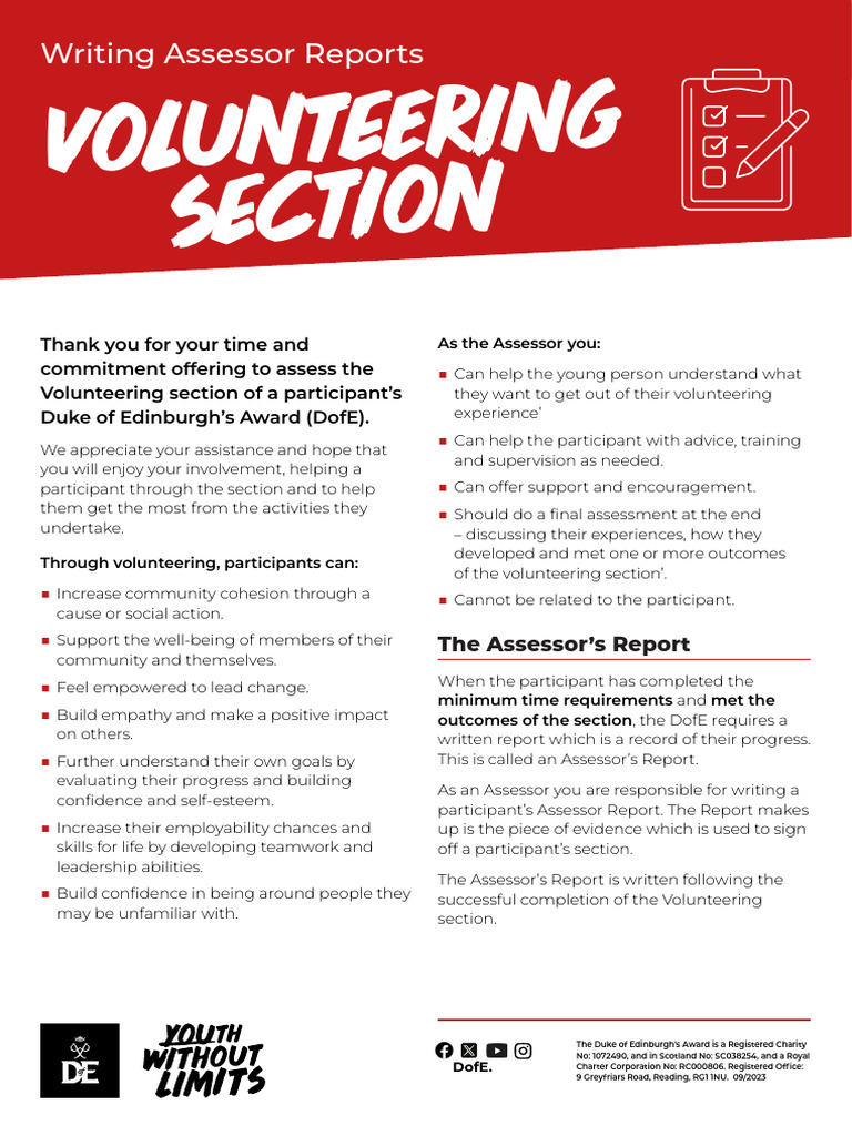 DofE Assessor Report Guidelines | PDF | Volunteering | Social Psychology