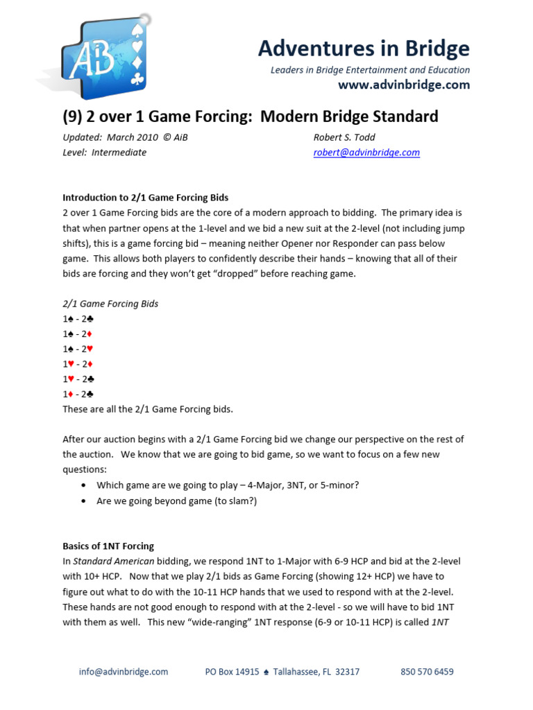 9 Evolve To 2 Over 1 | PDF | Contract Bridge