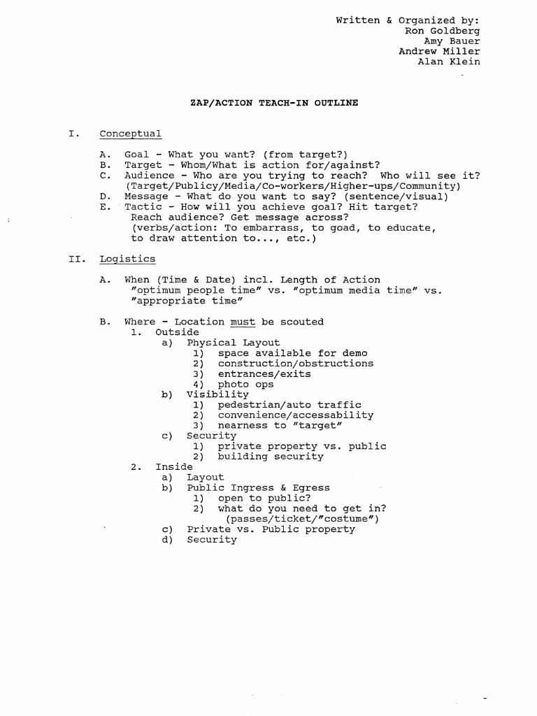 ACT UP Zap Action Outline | PDF | Arrest | Police