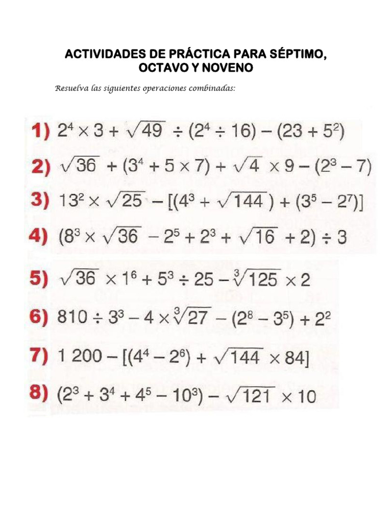 Actividades de Práctica para Séptimo, Octavo y Noveno | PDF