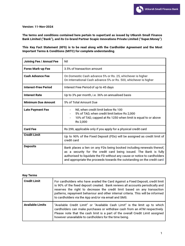 Utksin SCC Kfs 2024 Nov 12 | PDF | Credit Card | Cash