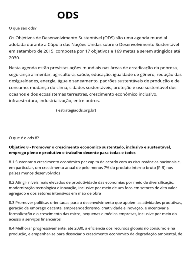 Ods PDF | PDF | Sustentabilidade | Crescimento econômico