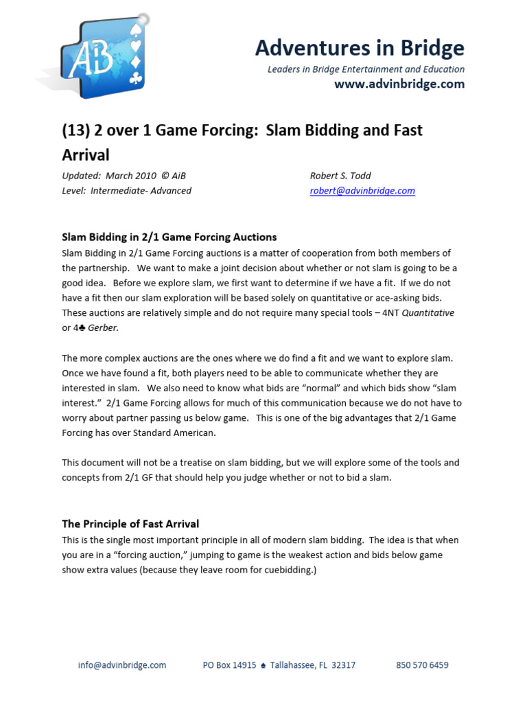 13 Slam Bidding in 2 Over 1 Auctions | PDF | Contract Bridge
