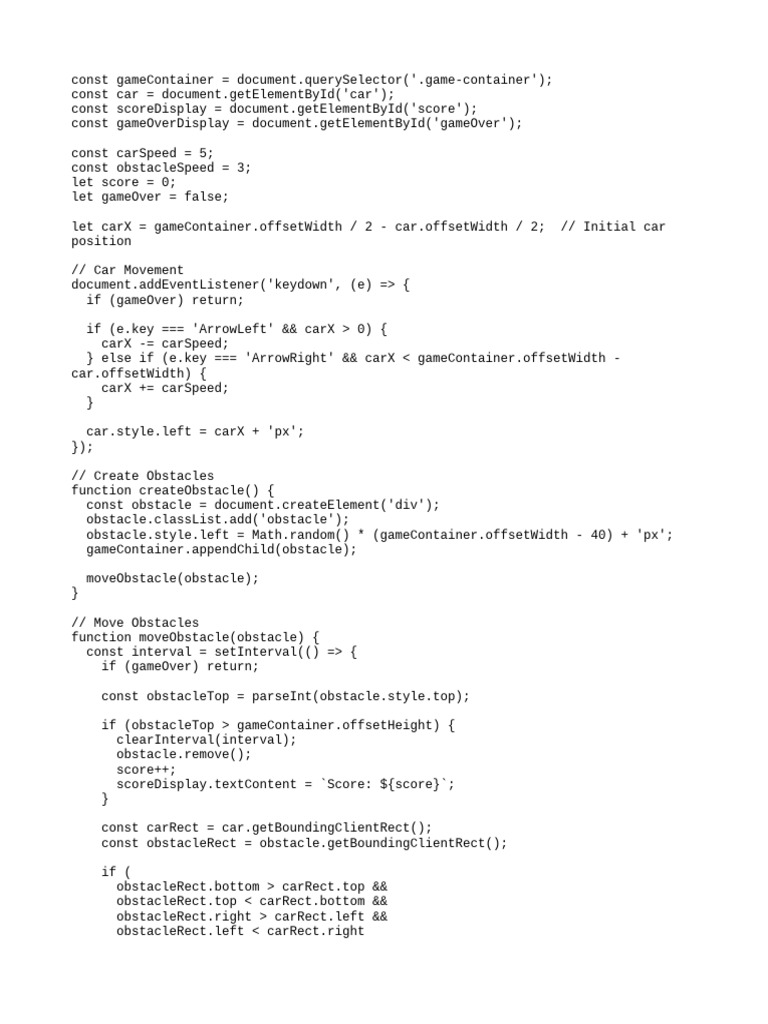Java Script For Car Racing Game | PDF | Games & Activities | Computers