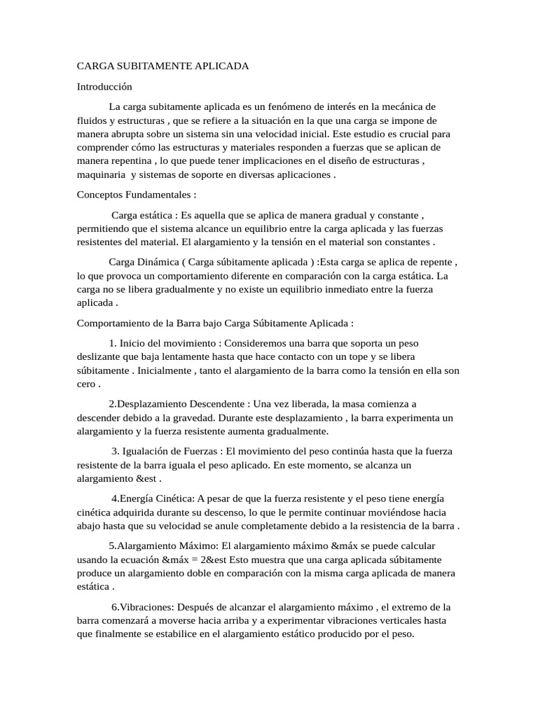 Carga Subitamente Aplicada | PDF | Fuerza | Estrés (Mecánica)