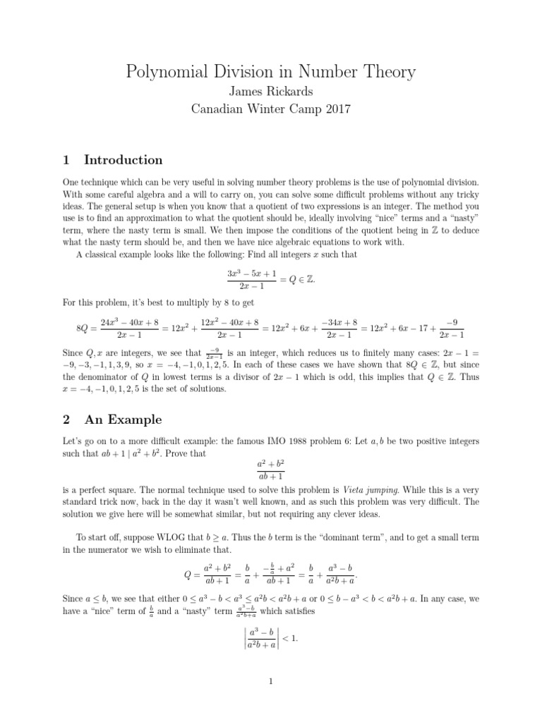 Winter Camp Polynomial Division in NT | PDF | Polynomial | Number Theory