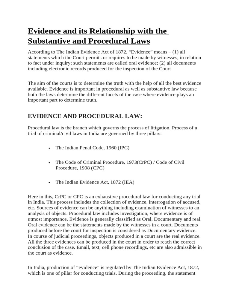 Evidence and Its Relationship With The Substantive and Procedural Laws | PDF | Trials | Prosecutor