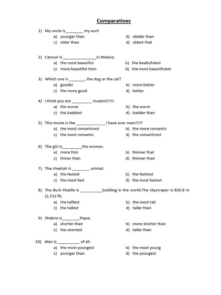 Comparative Adjectives Practice Quiz | PDF