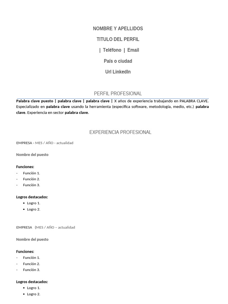 Plantilla HV para ATS | PDF | Crecimiento personal y profesional
