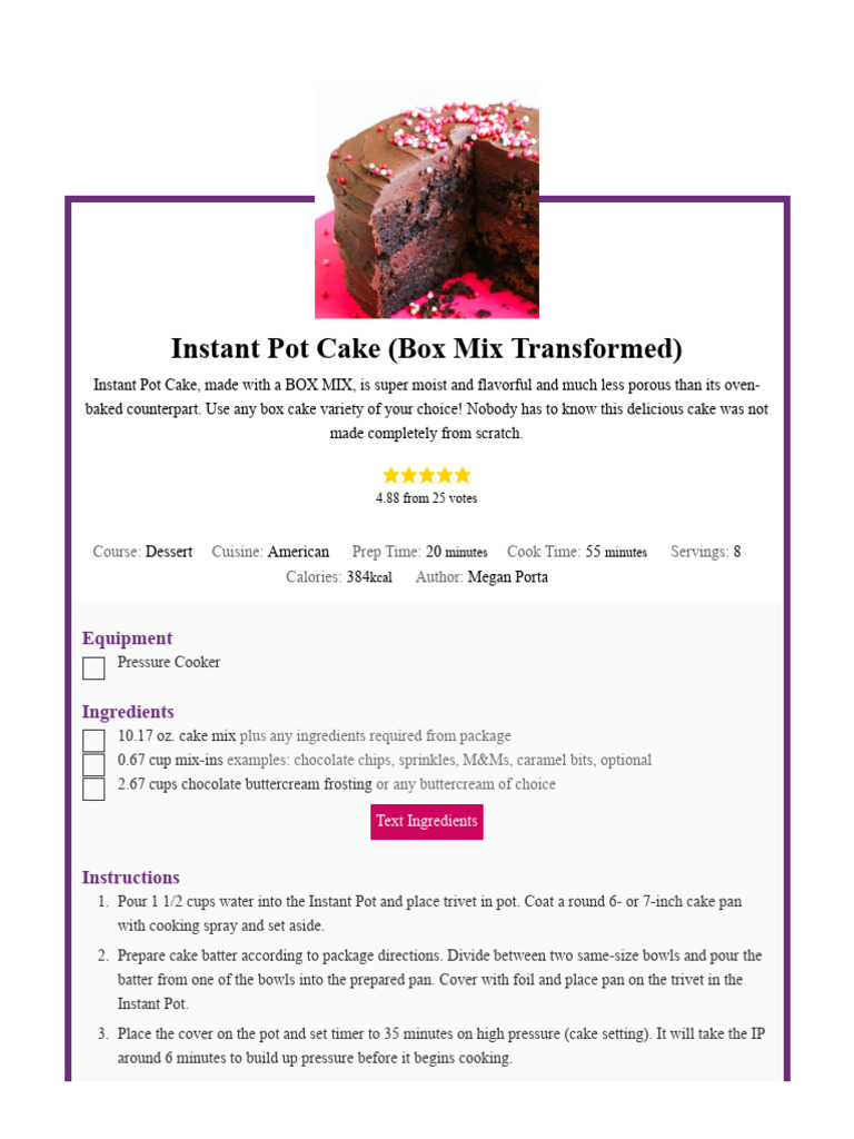 Instant Pot Cake (Box Mix Transformed) - Pip and | PDF | Cakes | Cooking