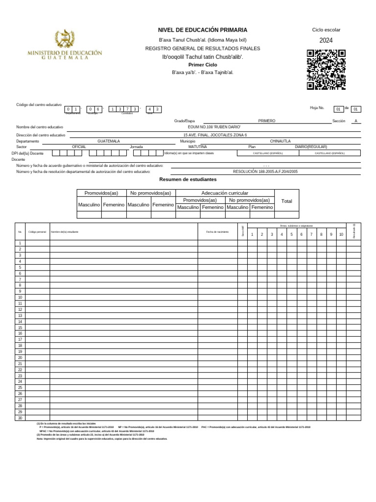 CUADRO PRIM PRIMERO A Tercero de 2024 | PDF