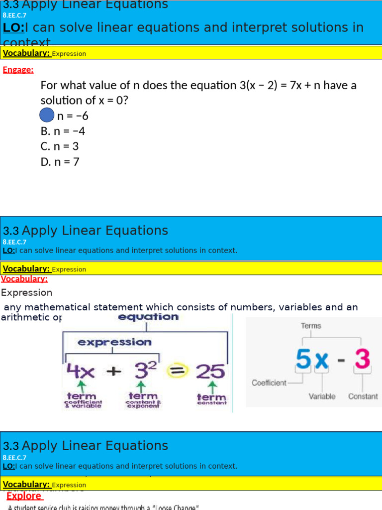 3.3 Apply Linear Equations Send | PDF | Numbers | Rational Number