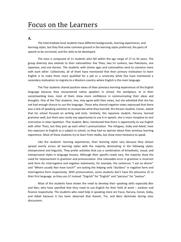 CELTA Assignment 1 | PDF | Verb | Learning Styles