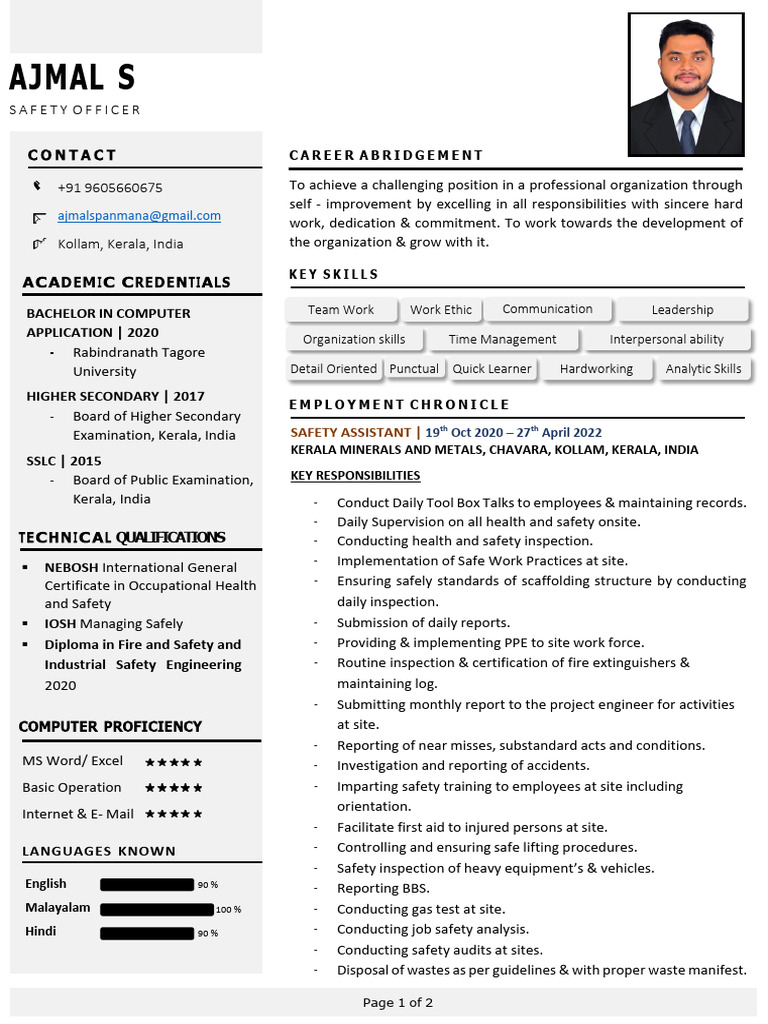 Ajmal Cv | PDF | Occupational Safety And Health