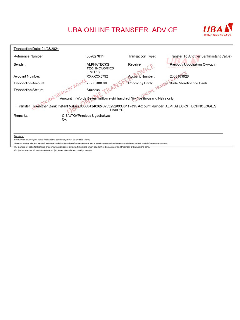 Uba Online Transfer Advice | PDF | Technology & Engineering