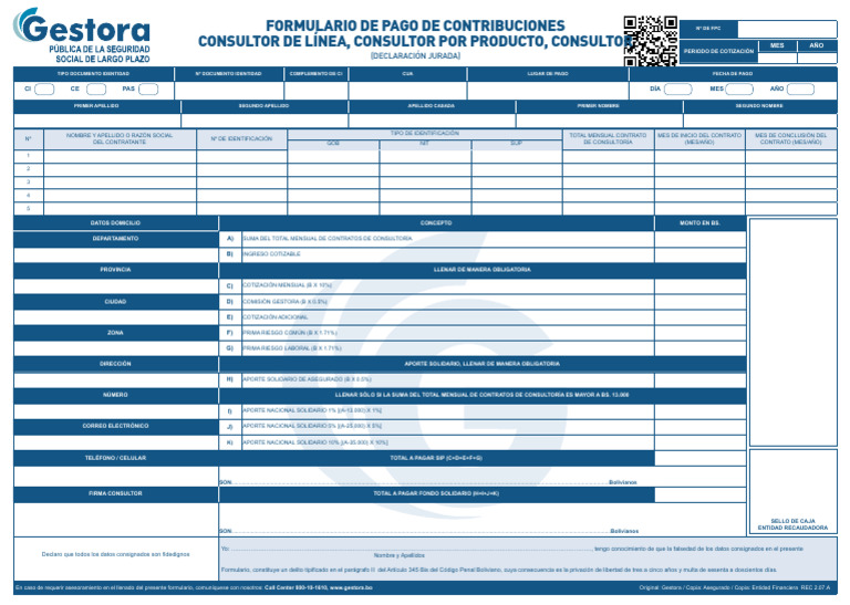 Formulario de Pago de Contribuciones Consultor | PDF
