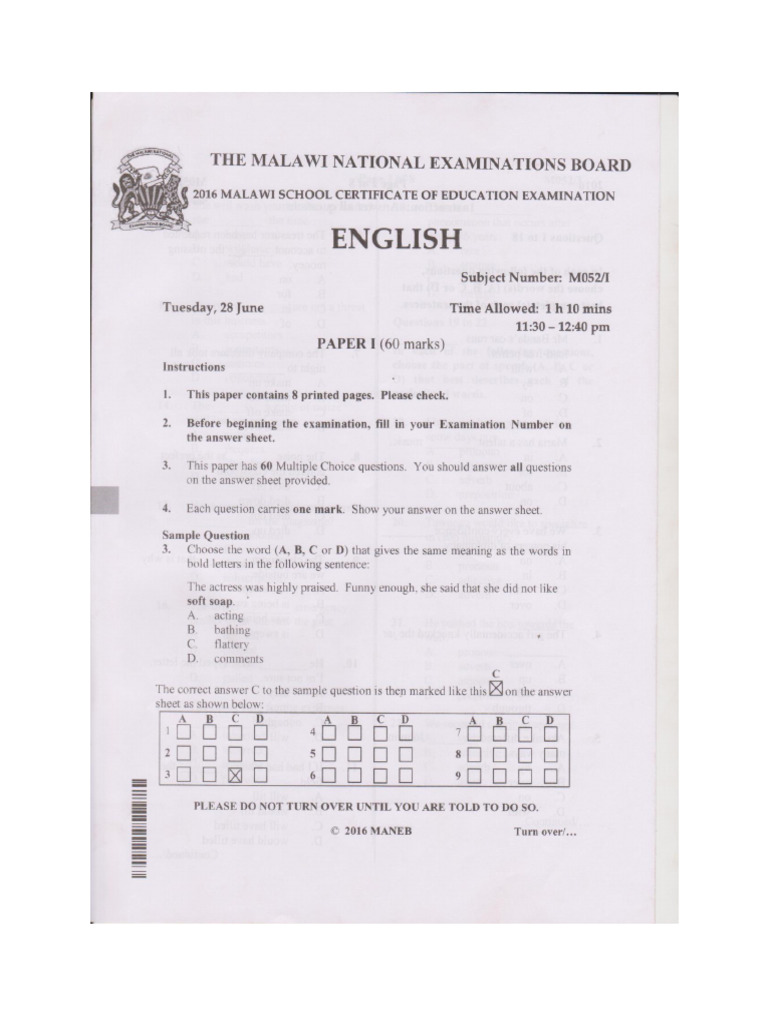 2016 English Paper 1 | PDF