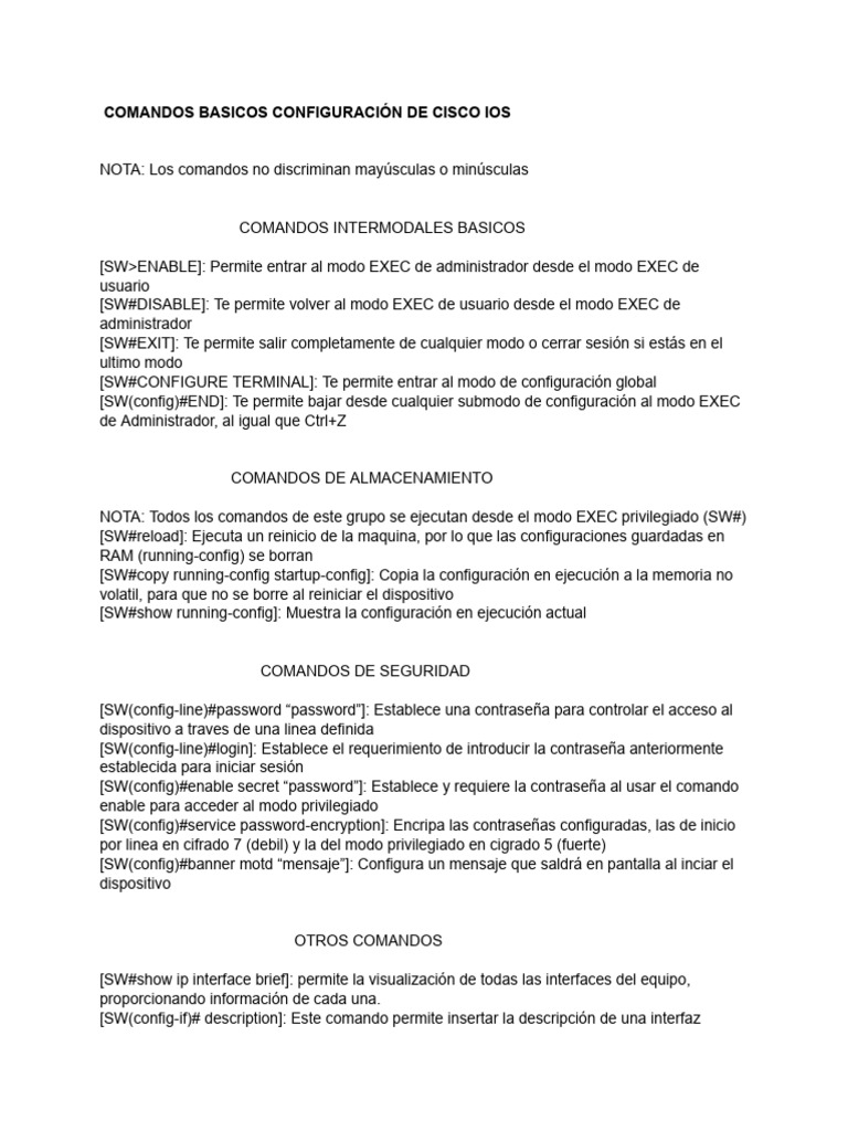 Comandos Basicos Configuración de Cisco Ios | PDF