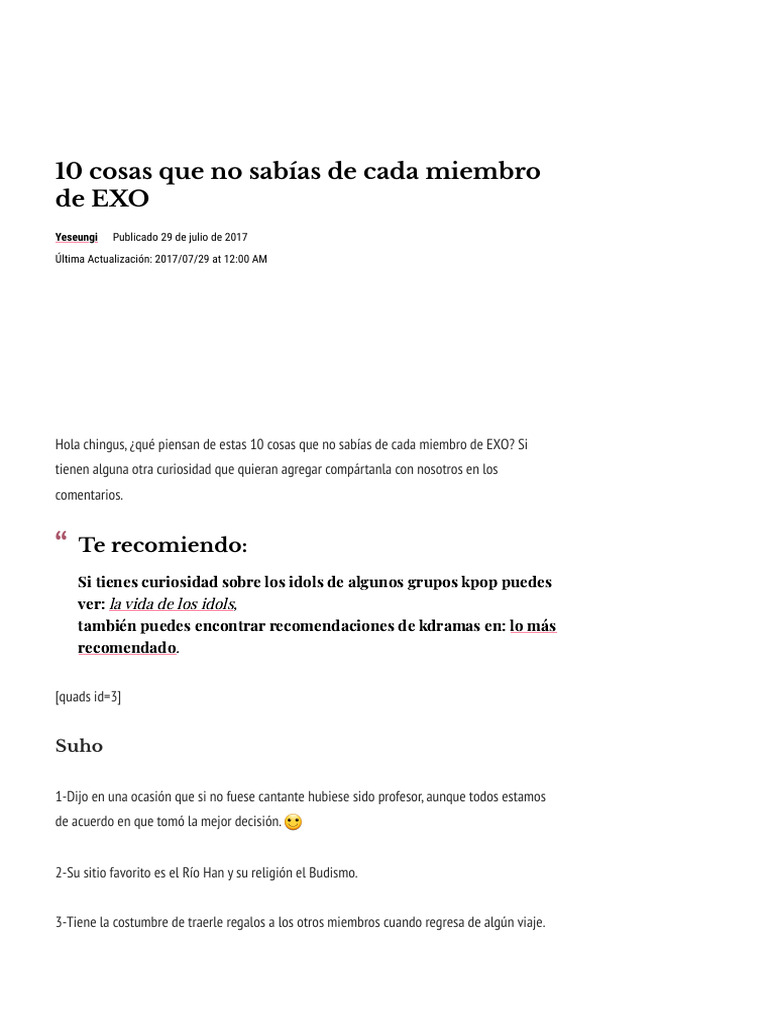 10 Cosas Que No Sabías de Cada Miembro de EXO | PDF | Arte