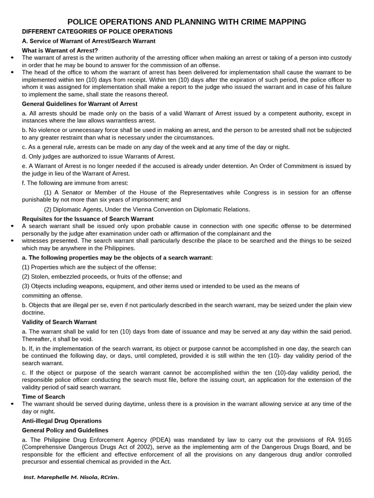 Lea4 Police Ops and Planning With Crime Mapping | PDF | Search Warrant ...