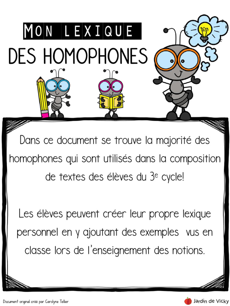 Lexique des homophones pour élèves | PDF | Pronom | Verbe