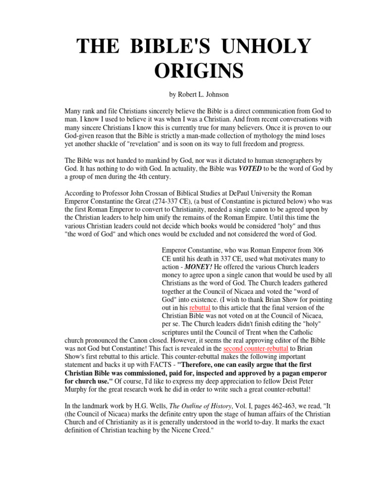 The Bible Unholy Origins1 | PDF | Bible | Revelation