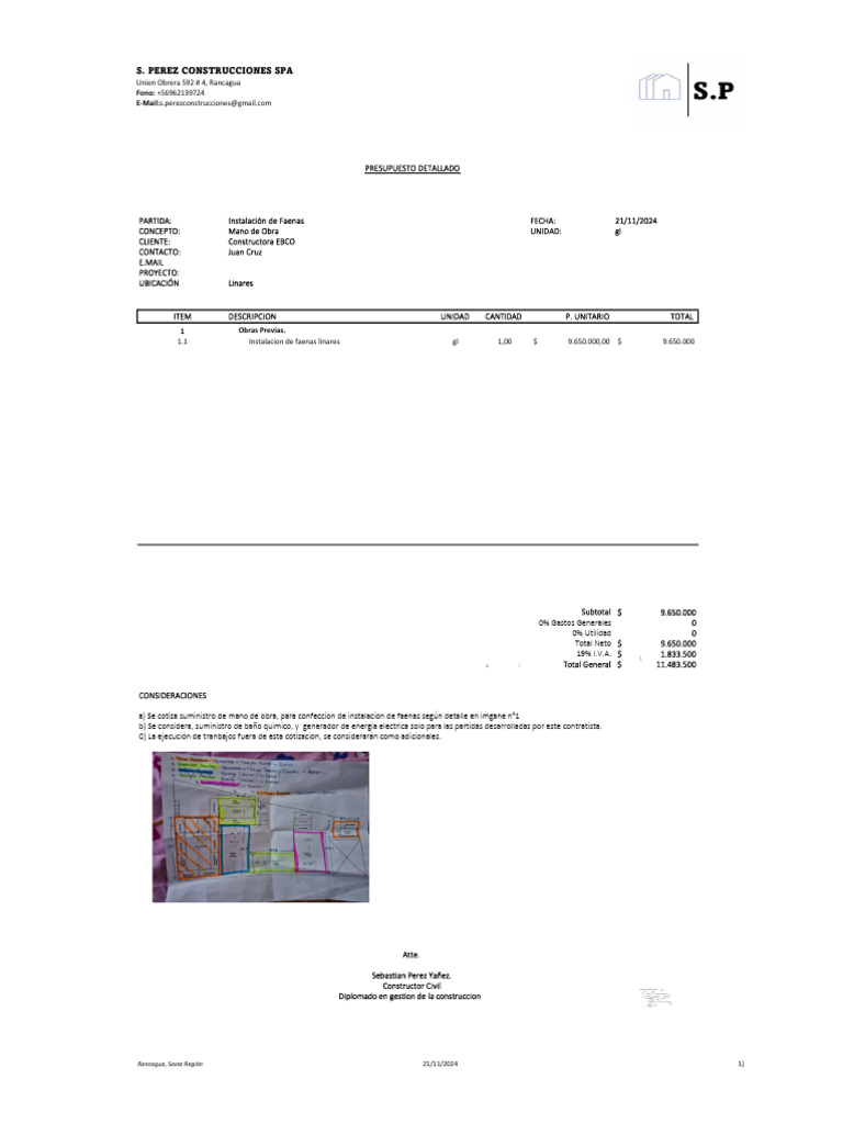 Cotizacion Instalacion de Faenas Linares | PDF