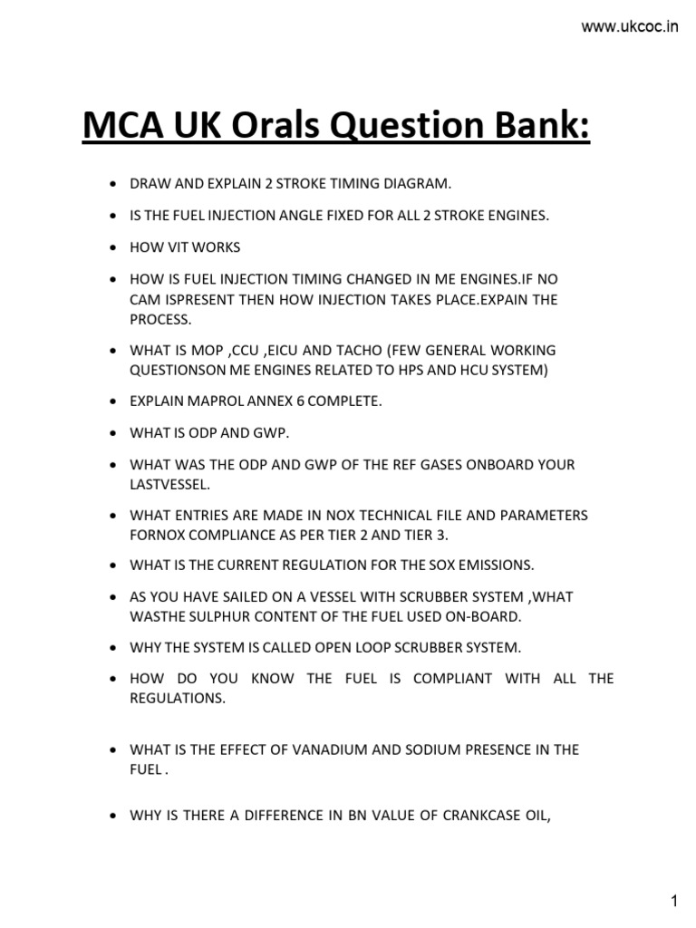 MCA UK Orals: Marine Engineering Q&A | PDF | Piston | Boiler
