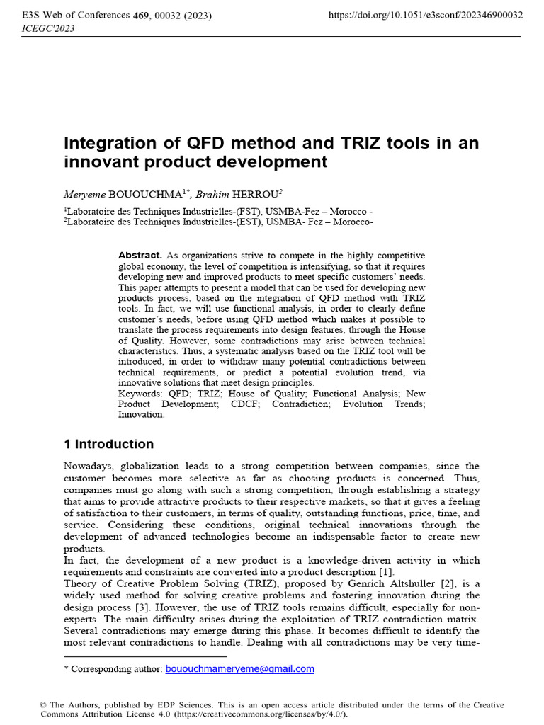 Integration of QFD Method and TRIZ Tools in An Inn | PDF | New Product Development