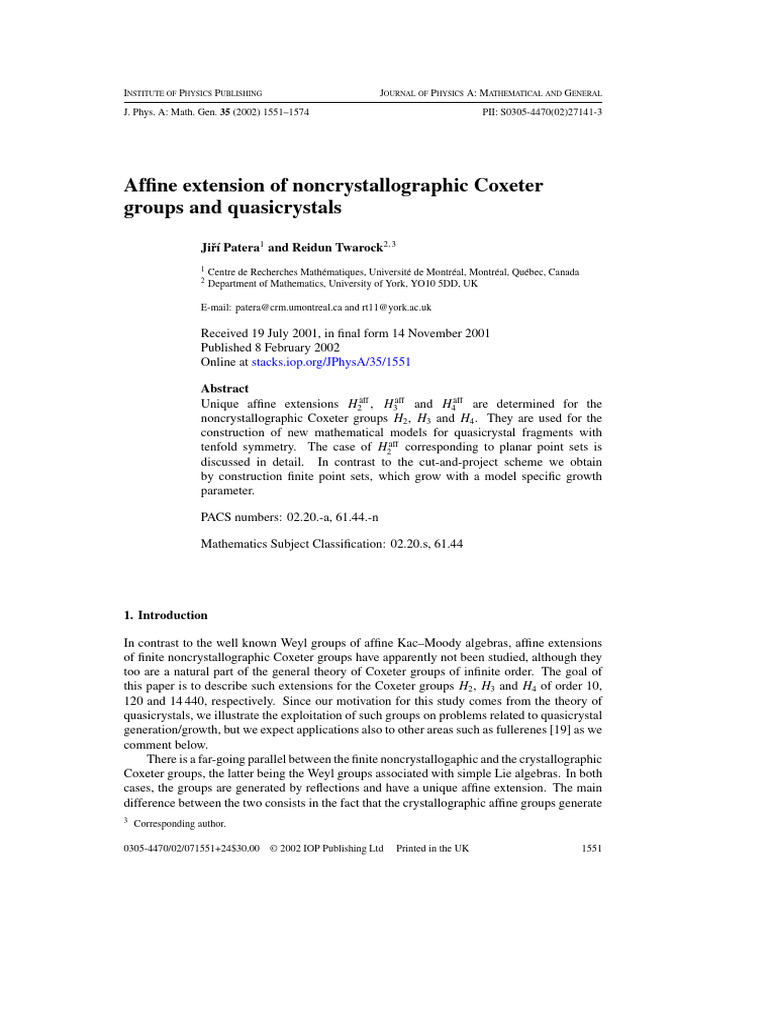 Patera, Reidun-2002-Affine Extension of Noncrystallographic Coxeter ...