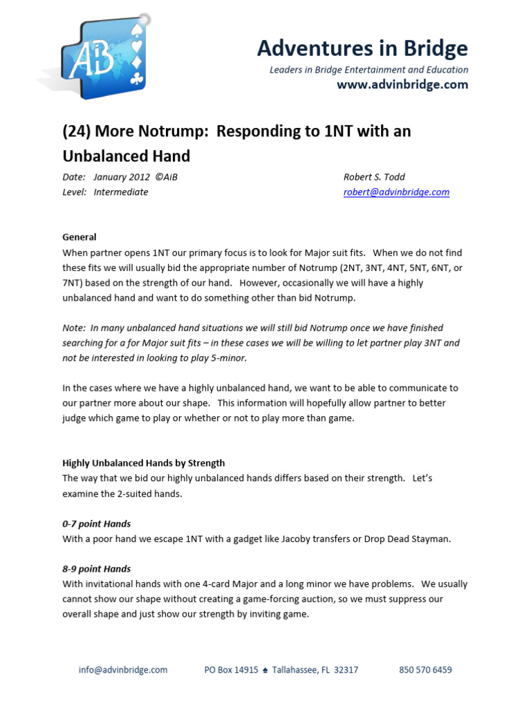 24 Responding To 1N With An Unbalanced Hand | PDF | Contract Bridge
